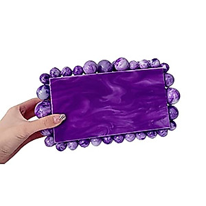 Genda 2Archer Women Acrylic Evening Clutch Shoulder Bag Marble Square Box Bead Purses for Wedding Party (Purple)