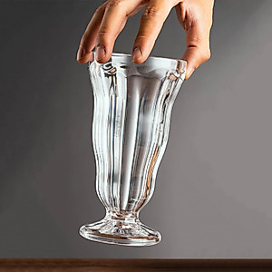 Cheardia 6 Pack Plastic Milkshake Glasses, 13.5 oz Old Fashioned Soda Glass Footed Ice Cream Cups, Clear Pina Colada Fountain Glasses Milkshake Cups for Sundae, Juice, Tropical Drinks, Party