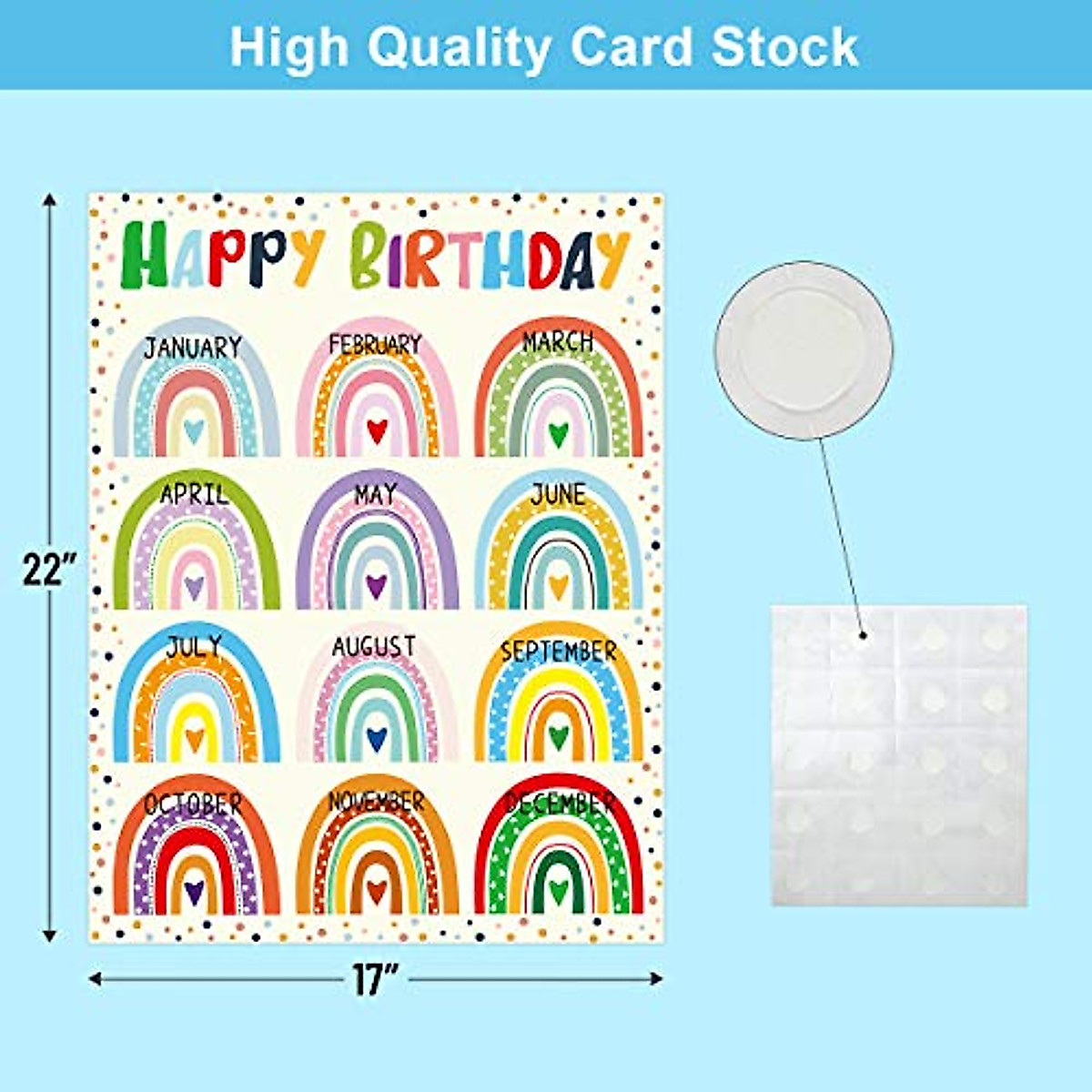 Happy Birthday Poster Chart Bright Color Rainbow with Dots 17" x 22" Class Birthday Decoration