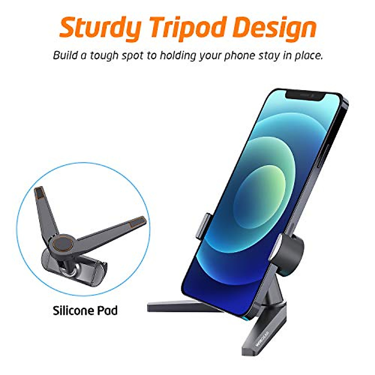 WixGear Phone Holder for Desk, Premium Adjustable Phone Stand for Desk, Home Office Accessories, Desktop Phone Holder Mount for iPhone and All Smartphones