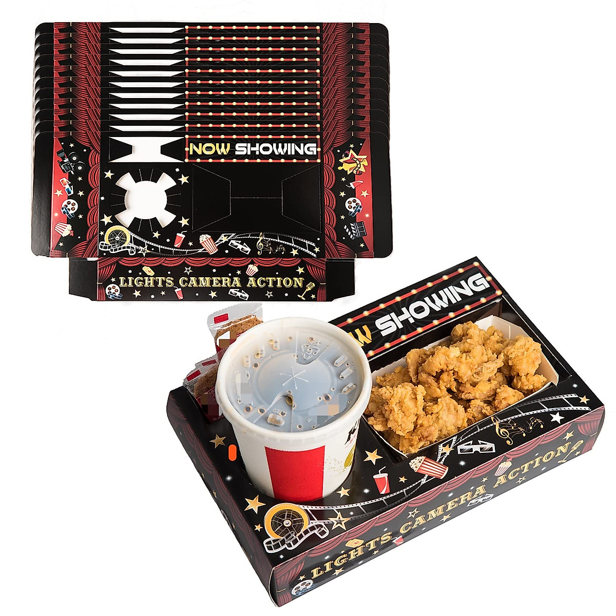Pecopcock 20 Pcs Movie Night Paper Snack Trays Movie Night Party Favors Cinema Theme Party Birthday Party Supplies Red Carpet Party Family Movie Popcorn&Drink&Candy Box