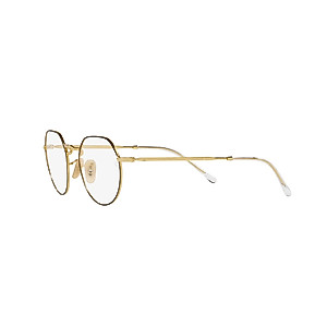 Ray-Ban RX6465 Jack Round Prescription Eyewear Frames, Matte Black On Gold/Demo Lens, 49 mm
