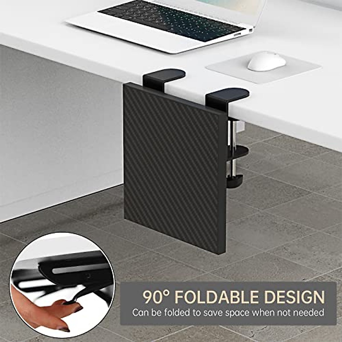 OUGIC Ergonomics Desk Extender Tray, 9.5"x9.1" Punch-Free Clamp on, Foldable Keyboard Drawer Tray, Table Mount Arm Wrist Rest Shelf, Computer Elbow Arm Support