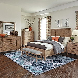 FLYRUGGO Area Rugs, 5x7 Washable Boho Throw Rug Indoor, Moroccan Trellis Bohemian Ultra Soft Large Non-Slip Carpet for Living Room Dining Room Office Bedroom (001-Blue White/Multi, 5x7)