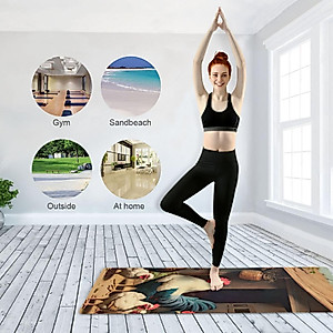 GOODOLD Farm Chicken House Yoga Mat, 71 x 26 Inch Non-slip Yoga Mats Folding Travel Exercise Mat Indoor Outdoor Gym Pilates with Storage Bag for Women Men