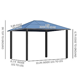 Outsunny 10' x 12' Hardtop Gazebo Canopy with Polycarbonate Roof, Aluminum Frame, Permanent Pavilion Outdoor Gazebo with Netting, for Patio, Garden, Backyard, Deck, Lawn, Dark Brown, Off-White