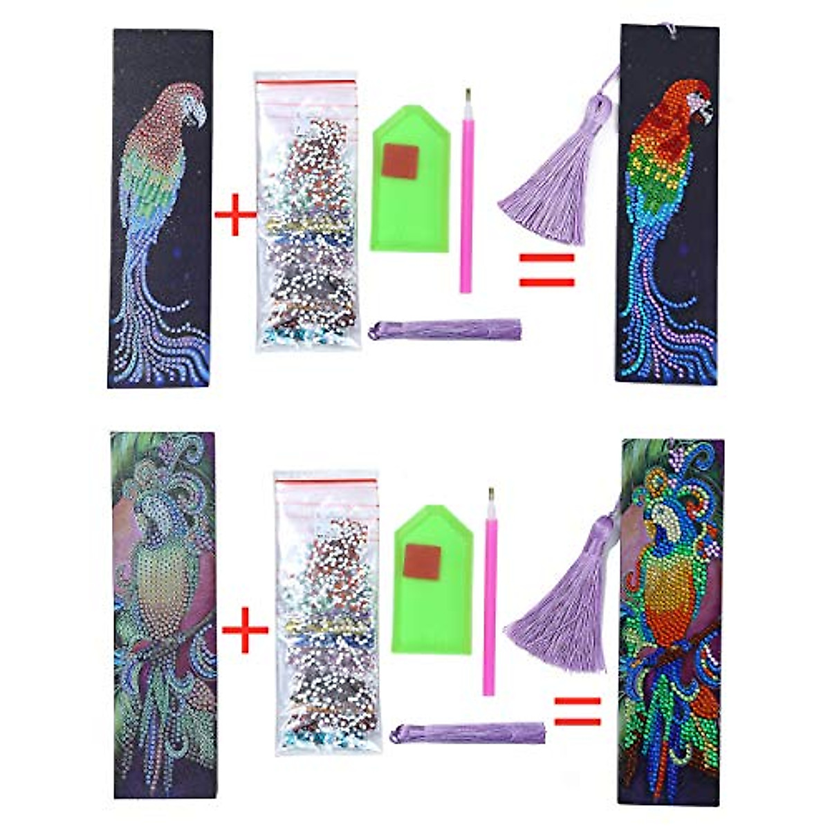 Parrot Diamond Painting Bookmark - pigpigboss 2 Sets Bookmark Diamond Painting Kit Bookmark Diamond Painting with Tassel Parrot Diamond Dots Arts Crafts Kit Bookmark for Adult Kids (21 x 6 cm)
