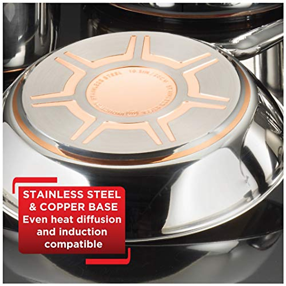 T-fal Ultimate Stainless Steel and Copper Cookware Set 13 PIece Induction Pots and Pans, Dishwasher Safe Silver