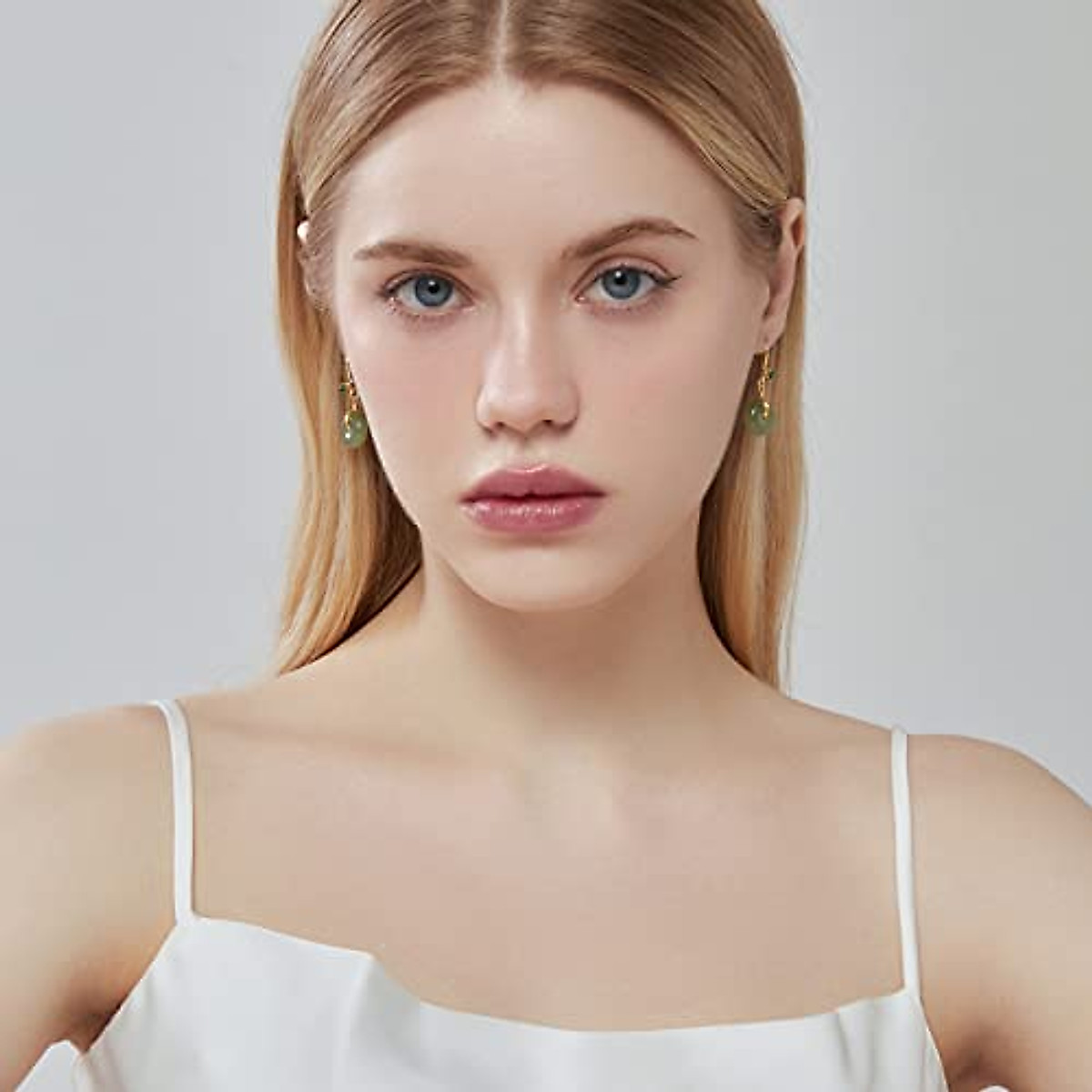 Jade Green Donut Earrings Gold for Women Zirconia Dangle Drop Hoop Earrings Good Luck Jewelry Birthday Gift