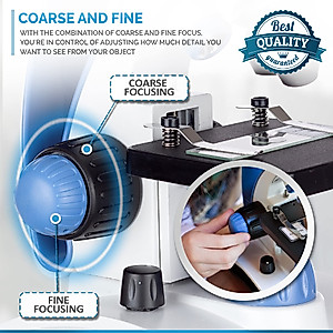 AmScope M162C-2L-PB10-WM"Awarded 2018 Best Students and Kids Microscope Kit" - 40X-1000X Dual Light All Metal Microscope with Slides and Microscope Book, Blue