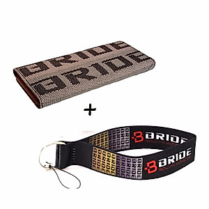 JDM WOMENS BRIDE RACING FABRIC TRIFOLD BROWN WALLET LEATHER GRADATION FEMALE+Key