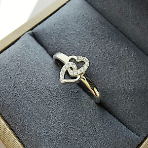 Promise Women's Her Best Friends Personalized Engraved Custom Double Heart Ring Love Rings for Women Friendship Knot Name Sterling Silver Cubic Zirconia (Single ring-4)