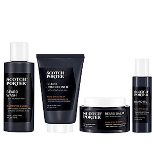 Scotch Porter Beard Kit | Includes Beard Wash, Beard Conditioner, Beard Balm, and Beard Serum | Formulated with Non-Toxic Ingredients, Free of Parabens, Sulfates & Silicones | Vegan