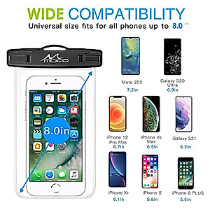 MoKo Waterproof Phone Pouch 2Pack, Underwater Phone Case Dry Bag with Lanyard Compatible with iPhone 14 13 12 11 Pro Max X/Xr/Xs Max/SE 3, Samsung S21/S10/S9, Note 10/9/8, Black+Black