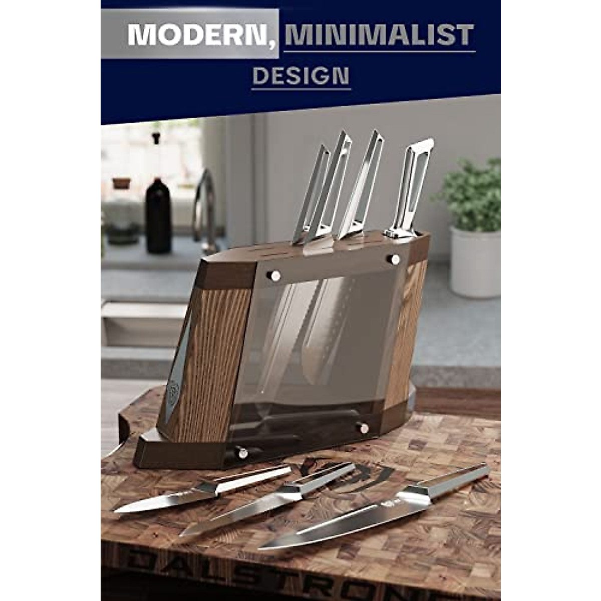 Dalstrong Knife Block Set - 8 Piece - Crusader Series - Forged High-Carbon German Stainless Steel - Manchurian Ash Wood Block Stand - Professional Kitchen Set - Knife Set - NSF Certified