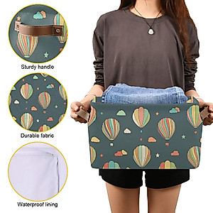 susiyo Large Foldable Storage Bin Funny Hot Air Balloons Fabric Storage Baskets Collapsible Decorative Baskets Organizing Basket Bin with PU Handles for Shelves Home Closet Bedroom Living Room-1Pack