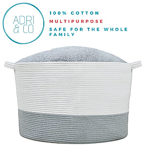 Large Blanket Basket | Cotton Rope Basket for Blankets Living Room | Size 21.7" x 21.7" x 13.8" | Large Basket for Blankets | Baby Laundry Basket |