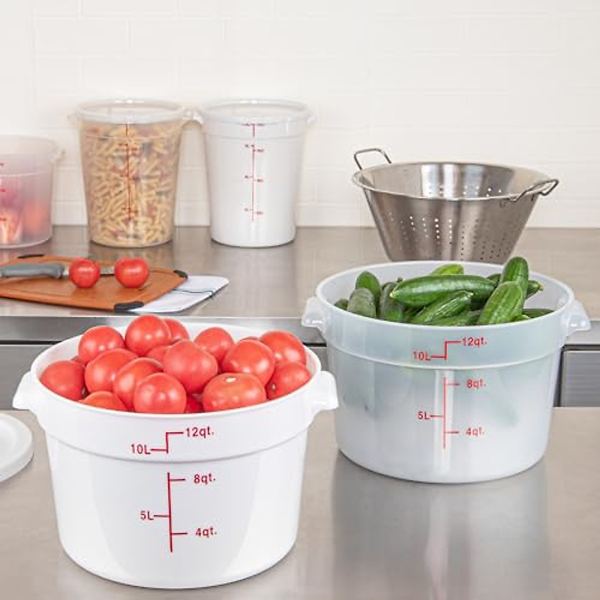 Restaurantware-Met Lux 12 Quart Food Storage Container, 1 White Storage Container - Lids Sold Separately, Red Volume Markers, Dishwashable Container, Side Handles, For Storing Foods