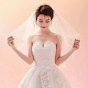 Wedding Veil,White Bridal Veil with Comb, 3 Tier Ribbon Edge with Pearl Center Cascade for Bachelorette Party