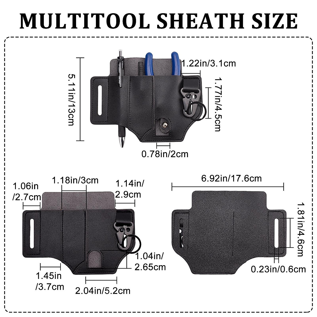 GORGECRAFT Multitool Sheath for Belt EDC Leather Belt Pocket Organizer Holster Flashlight Leatherman Sheath Pen Pouch Holder Keychain Clip Practical Belt for Men Key Fob Clip（Brown