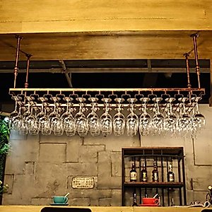 Hanging Creative Simplicity Wall Upside Down Storage Rack Wine Wrought Iron Inverted High Cup Holder J1114, PIBM, Gold, 60cm*35cm