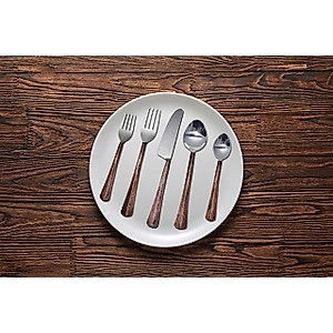 Bold & Divine Ridge Copper 5pcs Flatware Cutlery Set, Premium Stainless Steel Cutlery Set Service for 1 Include Knife/Fork/Spoon, Solid Stainless Steel Flatware