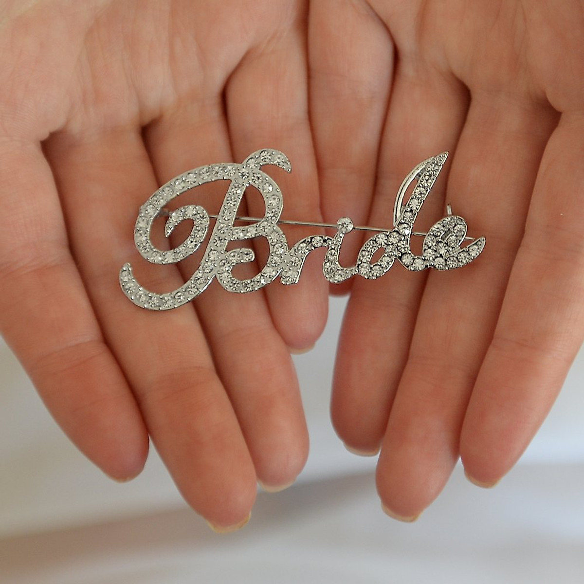 Mariell Rhinestone Crystal Bride Word Brooch Pin in Script Lettering, Bachelorette & Bridal Shower Gift
