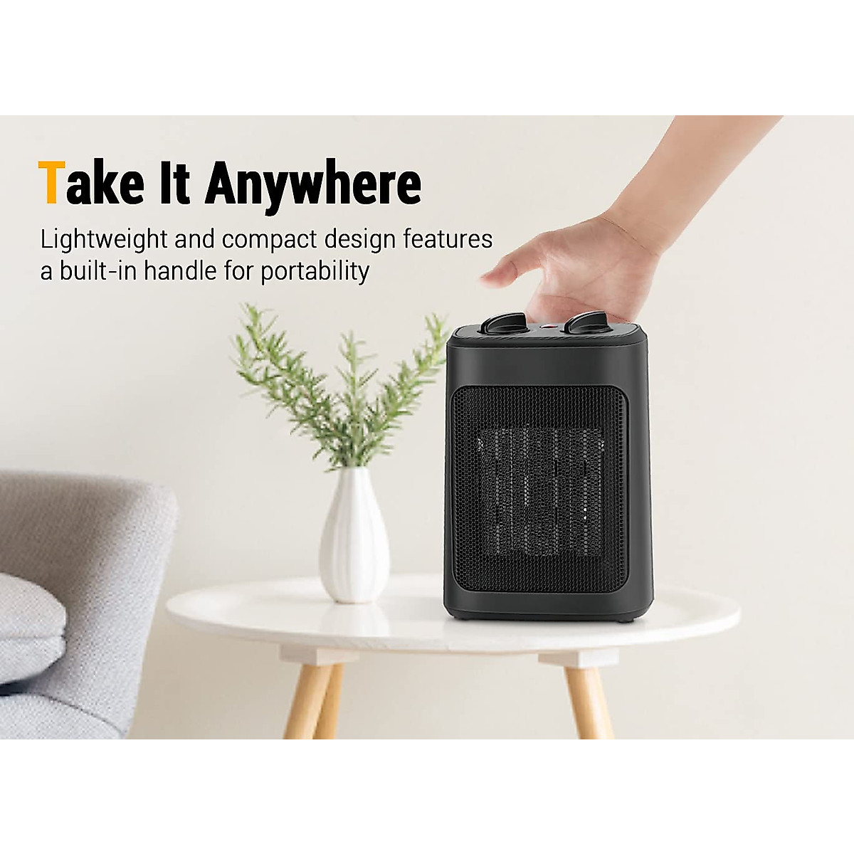 Space Heater, 1500W Electric Heaters Indoor Portable with Thermostat , PTC Fast Heating Ceramic Room Small Heater with Heating and Fan Modes for Bedroom, Office and Indoor Use