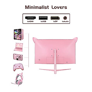 FYHXele FY27QHP Pink Monitor 27 Inch Curved Gaming 165Hz - Support 144Hz 1800R 1ms QHD 2560 x 1440P VA Screen, Built-in Speakers, AMD Free-Sync, HDMI, DP, USB, AUX, Tilt Adjustable