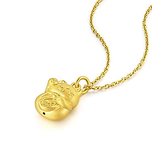 CHOW SANG SANG 999 24K Solid Gold Maneki Neko Lucky Cat Charm Pendant for Women 91976P [Not Include the Necklace]
