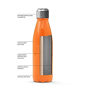 Personalized Kids Bottle Custom Children Name on Bright Orange 17 oz Cola Style Double Wall Vacuum Insulated Stainless Steel Sports Bottle