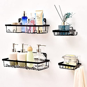 BALANDUKO Shower Caddy Shelf Bathroom Organizer 2 Pack with 2 Soap Dishes, Adhesive Shower Shelves Basket with 4 Hooks, 304 Rust Proof No Drilling Wall Mount Storage Accessories for Bathroom Kitchen