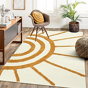 OJIA Boho Area Rug 4' X 6', Tufted Living Room Rug Cotton Woven Machine Washable Rugs Beige Bedroom Rug, Farmhouse Tribal Floor Carpet Accent Rugs for Nursery Room/Dining Room