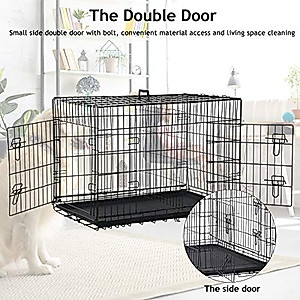 48 inch Dog Cage Large XXL Dog Crates for Large Dogs Folding Dog Kennels and Metal Wire Crates Pet Animal Segregation Cage Crate with Double-Door,Tray,Handle and Divider for Dog Training Indoor