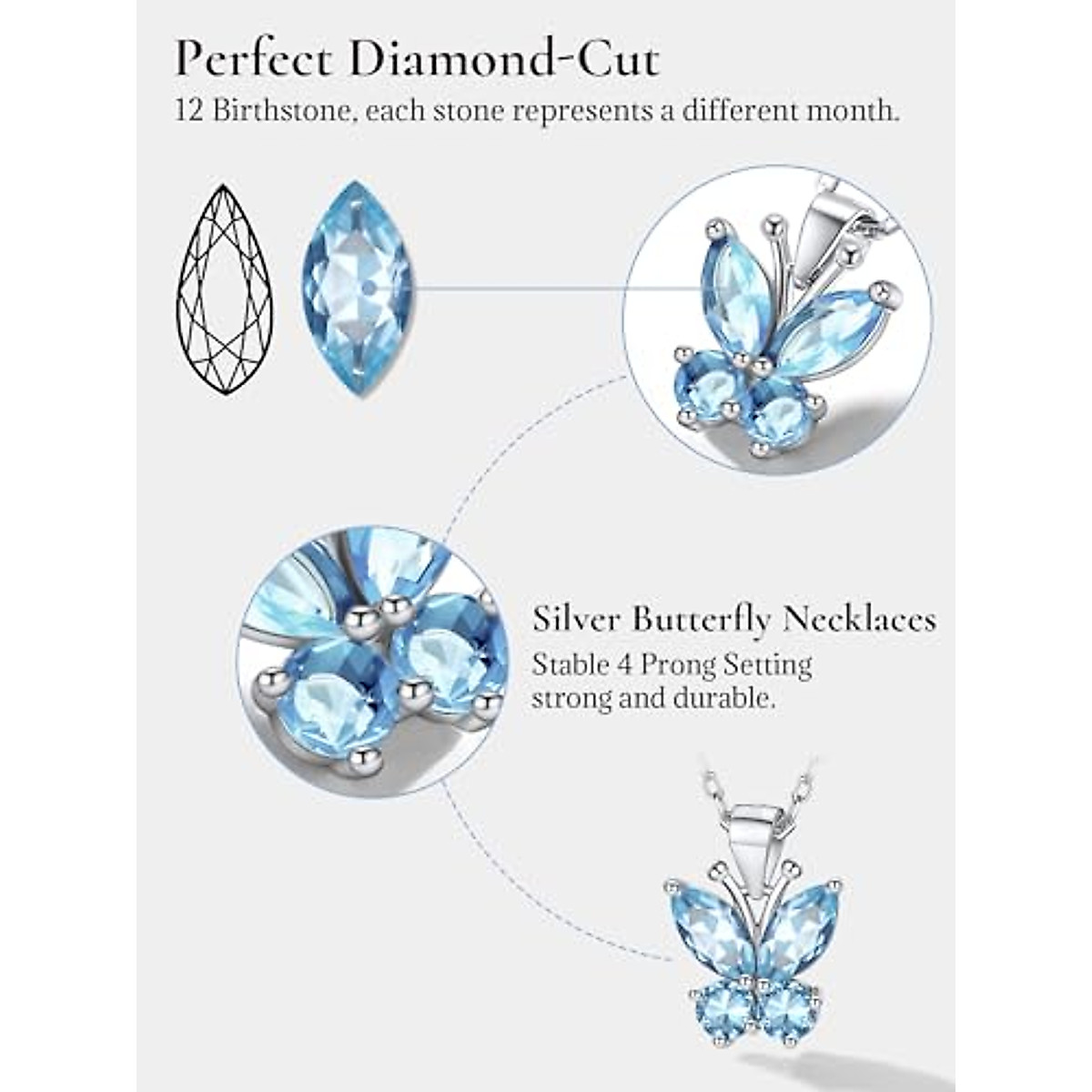 SILVERCUTE Light Blue Butterfly Pendant Necklace 925 Sterling Sterling Silver Cute Insect Animal Pendant & Chain for Women