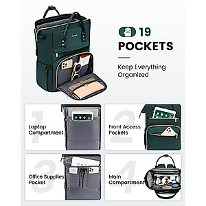 LOVEVOOK College Laptop Backpack, 15.6 Inch Travel Backpack for College, Waterproof Work Backpack Woman for Teacher Nurse Anti-theft Travel Back Pack, Gifts for Women,Dark Green