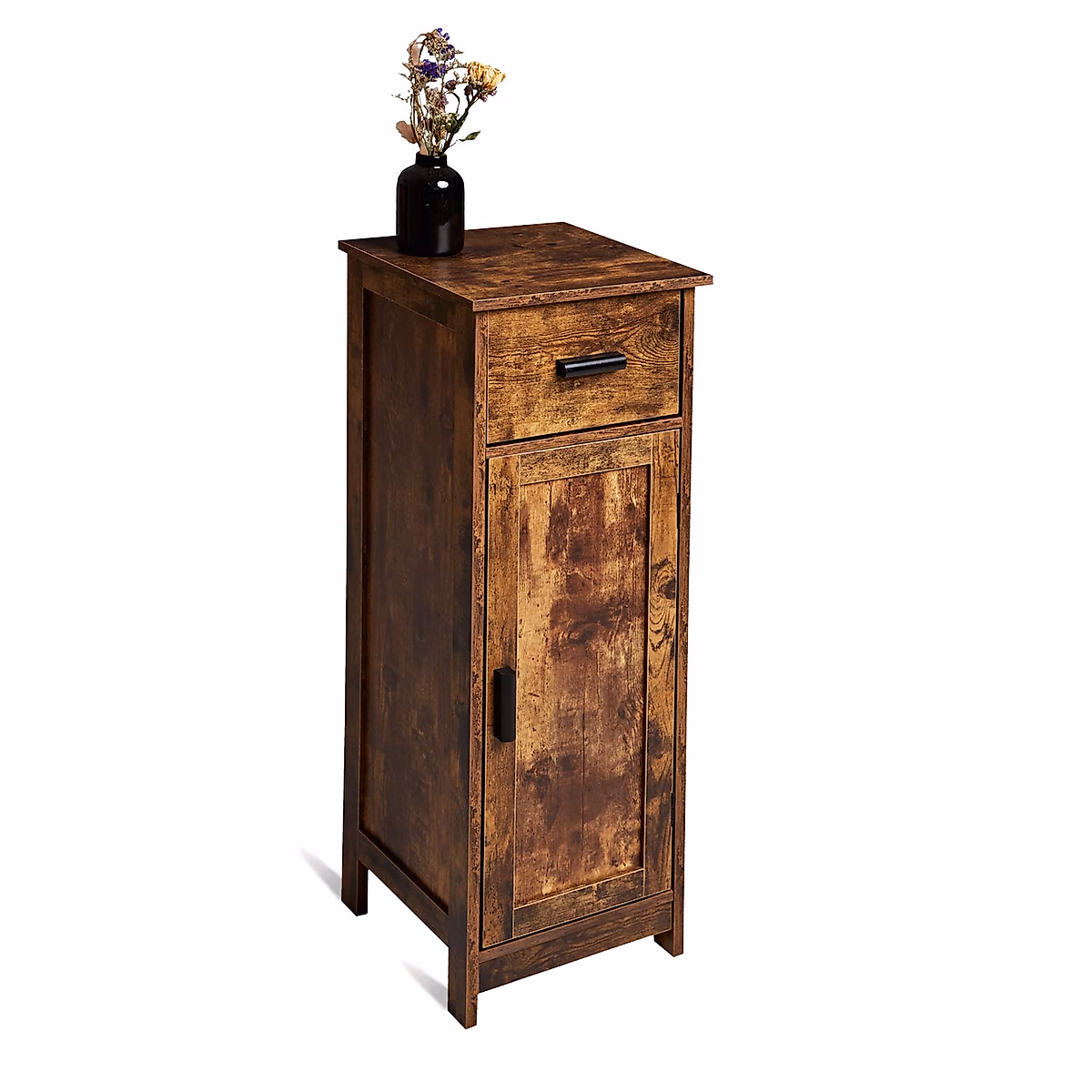 Tianlang Retro Industrial Storage Cabinet,Floor Cabinet with 1 Drawer and 1 Doors,Multifunctional Cabinet for Living Room,Kitchen,Bathroom,Easy to Place Stable Wood Frame，Retro Brown LJBC001F