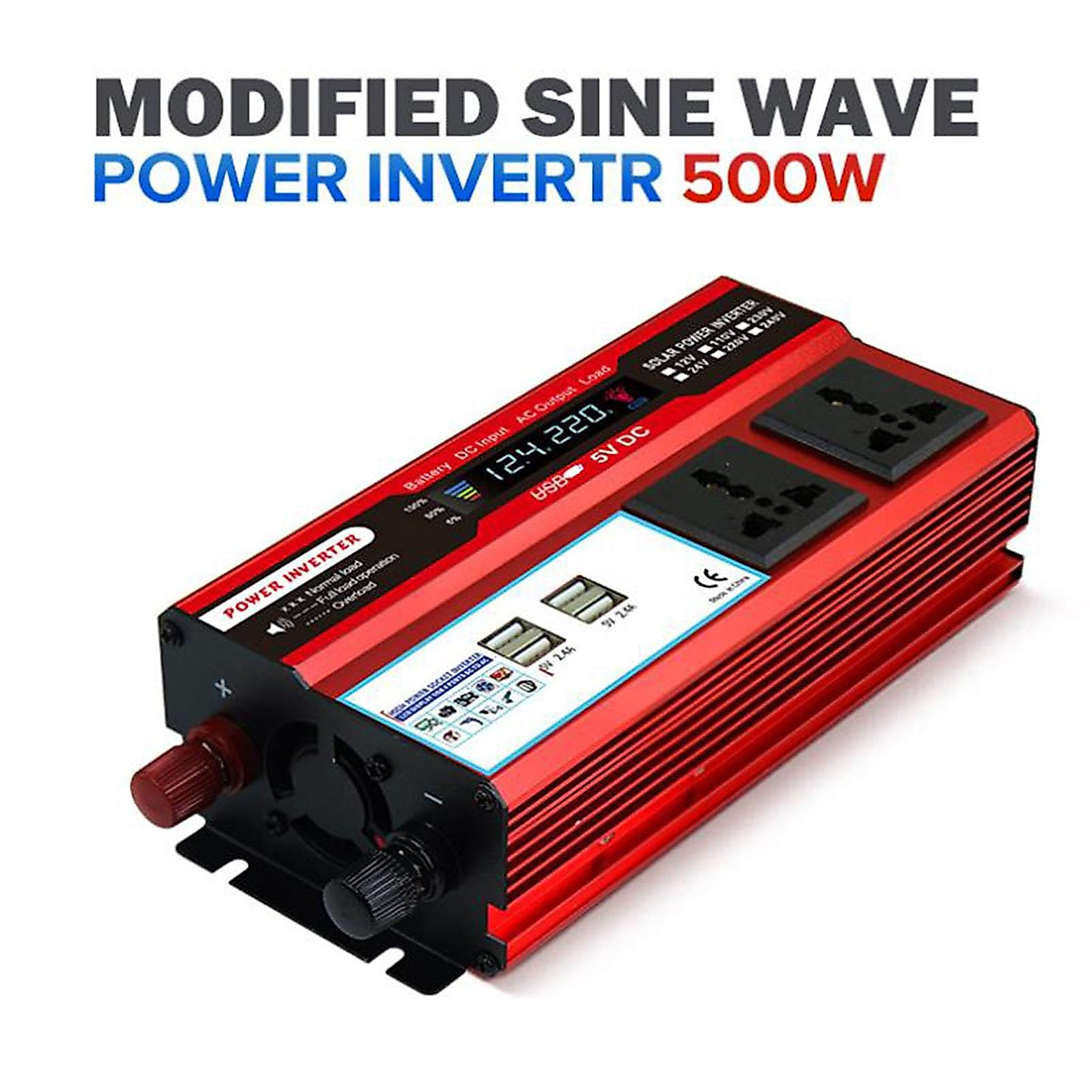 500W Car Inverter 12v 220v Solar Inverter 4usb Mobile Phone Charger with LCD Display Dual Socket Power Converter (Size : 24V-110V)