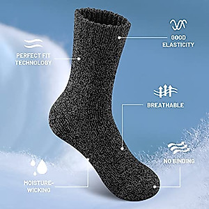 SIMIYA 5 Pairs Merino Wool Socks for Men, Thick Winter Wool Hiking Socks, Warm Breathable Crew Mens Socks（Fit USA Size 7-13