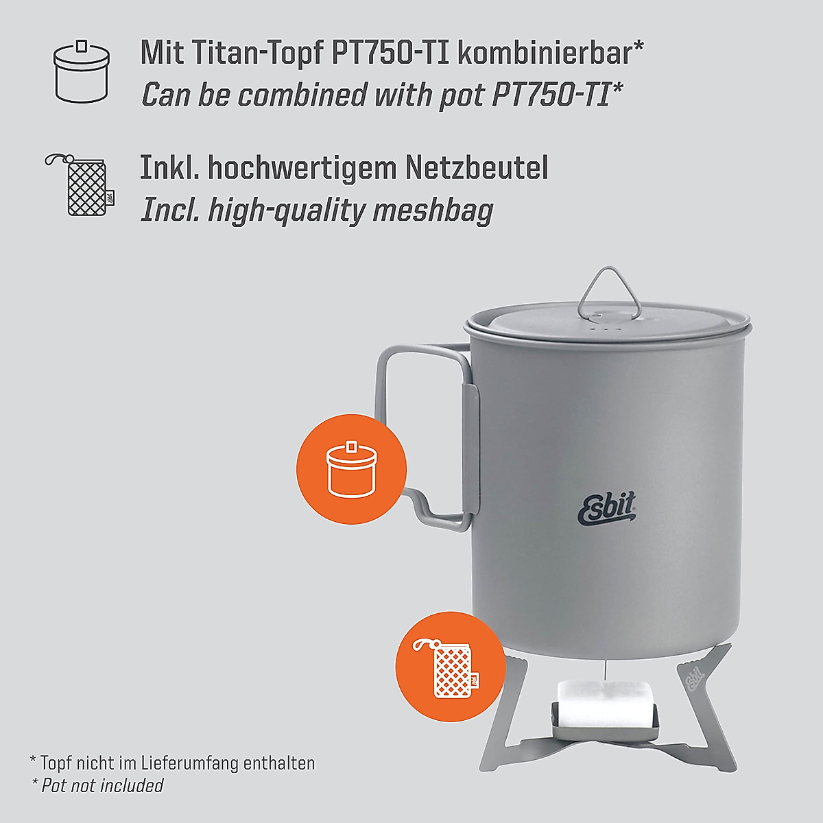 Esbit 11.5g (0.4 Ounce) Ultralight Folding Titanium Stove for Use with Solid Fuel Tablets