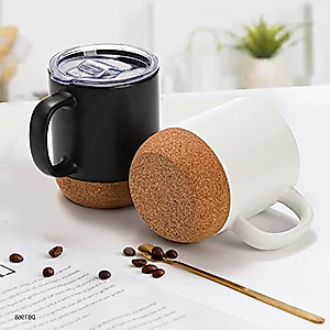 SOUJOY Set of 4 Cork Base Coffee Mug, 13oz Ceramic Mug with Insulated Cork Bottom and Spill proof Lids, Tea Mug Gift Set for Women Men
