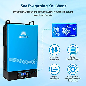 SUNGOLDPOWER 6000W 48Vdc Hybrid Solar Inverter Input 240V Output 120/240V Split Phase Pure Sine Wave Inverter MPPT 120A Solar Charger and 120A AC Charger Batteryless BluePower TP6048