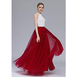 EllieHouse A Line Long Maxi Bridesmaid Tulle Skirt for Wedding Evening Party P68 Burgundy L