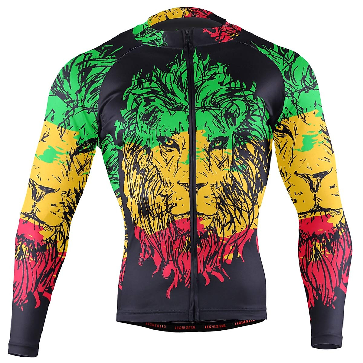 Lion Pattern Men's Cycling Jersey Long Sleeve Bicycle Shirt with Full Zipper & 3-Rear Pockets