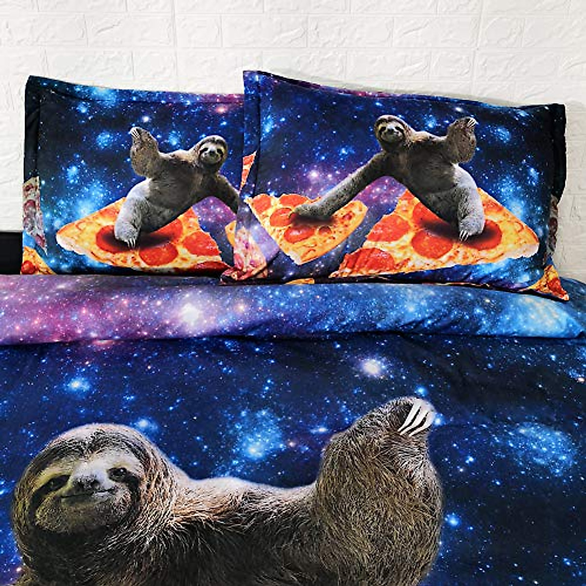 Royal Linen Source 3PCS 3D Blue Pizza Space Sloth Bedding Twin/Full/Queen/King/Super King Size Bed Set (JF531, Twin)