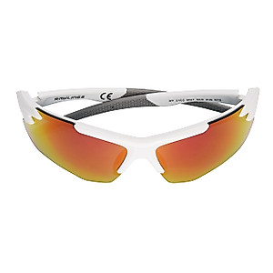 Rawlings Nice Pick Blade Youth Baseball Sunglasses, Shiny White/Red Mirror, 70mm