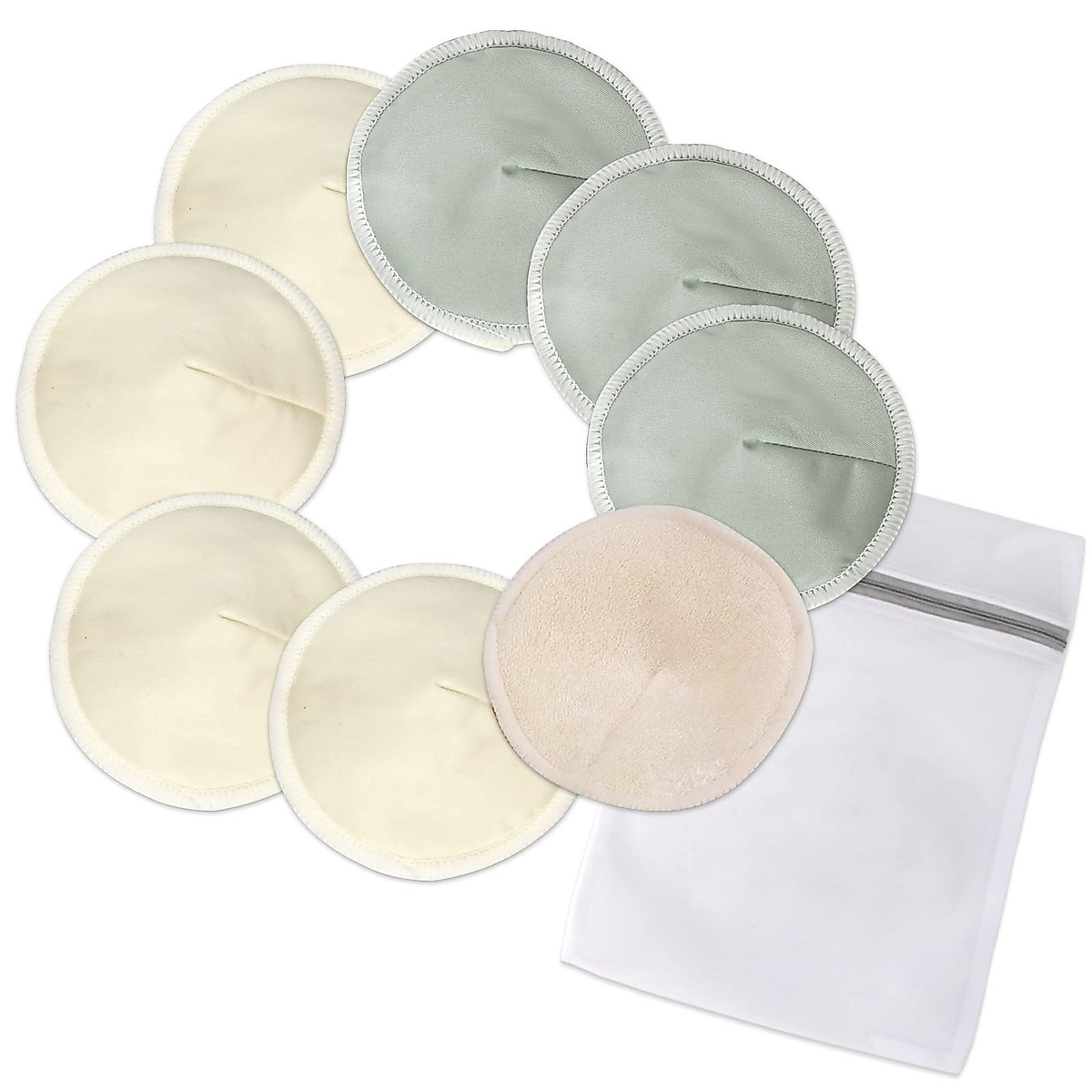 Haakaa All-Day Reusable Nursing Pad Set 8P -Washable Absorbent Bamboo Breast Pad - Perfect Leakproof Nipple Covers for Ladybug Letdown Catcher Pump & Postpartum Breastfeeding Mom w/Laundry Bag