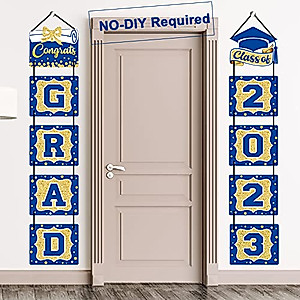 2023 Graduation Banner Blue Graduation Party Decoration Porch Sign Grad Party Supplies, Class of 2023 Congrats Grad for College, High School (Blue and Gold)