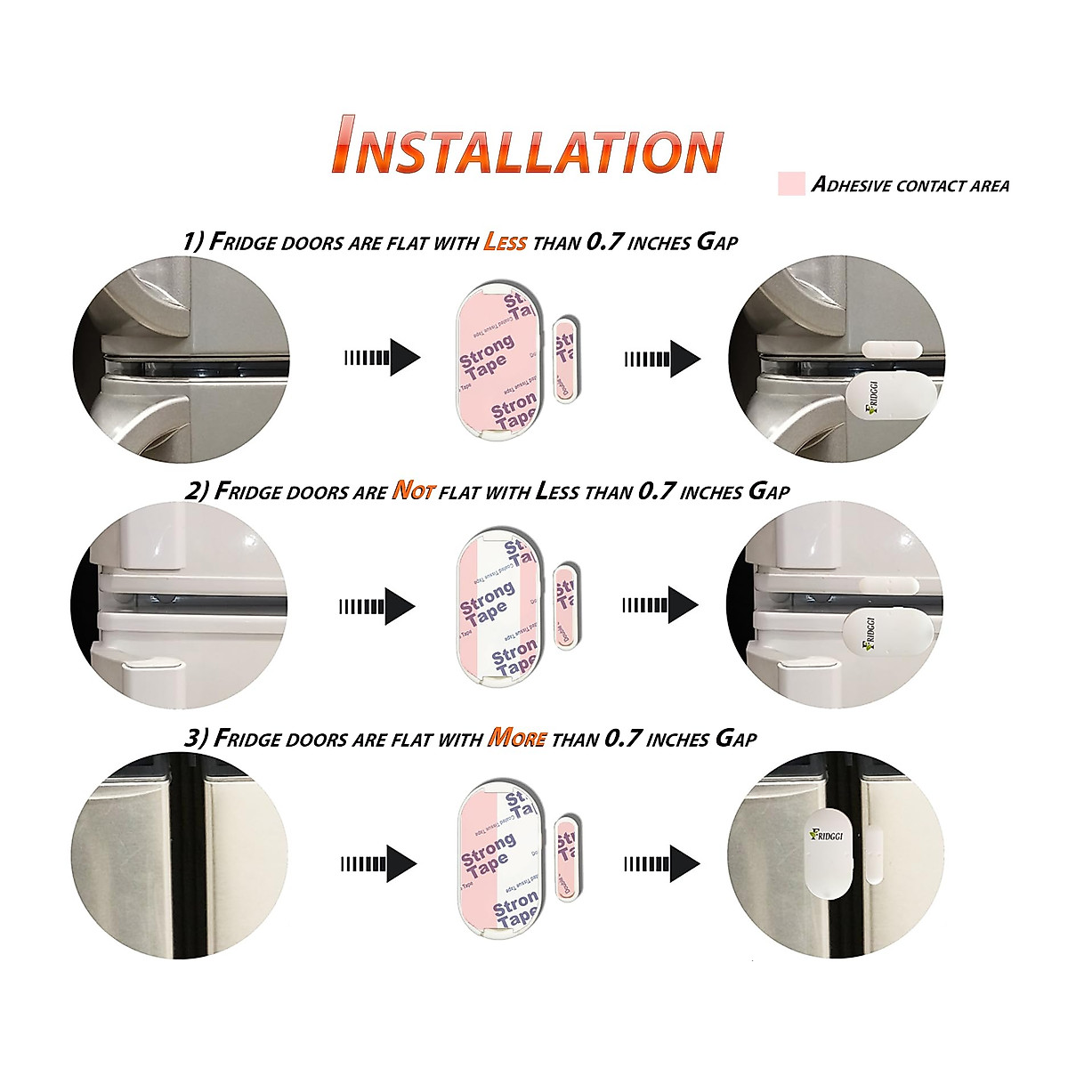 FRIDGGI - Fridge Door Chime with Delay, 60sec, 120sec, 180sec Delay Reminders, 80dB to 110dB, Freezer Door Alarm When Left Open (Black)