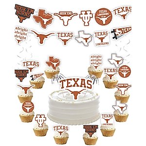 Texas Party Supplies (42 Pieces) for University of Texas Graduation, Tailgating and Birthday Party Decorations with Texas Longhorns Banner and UT Austin Cupcake Toppers Decorations (Texas Longhorns)